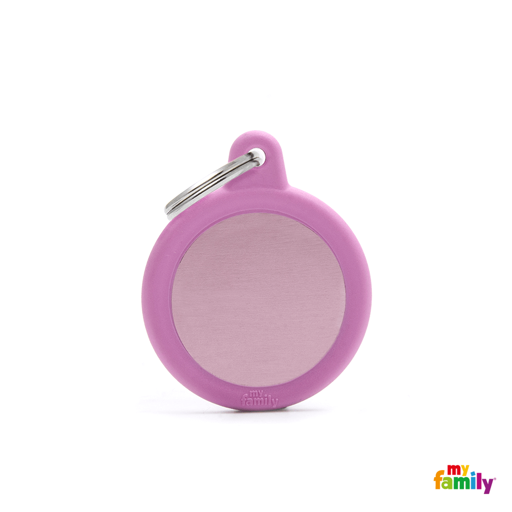 MYFAMILY ID TAG - HUSHTAG COLLECTION - ALUMINIUM PINK CIRCLE WITH PINK ...